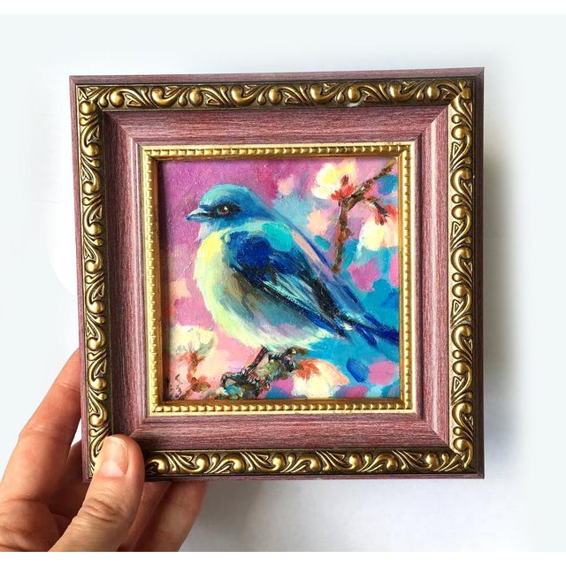 Framed Original Small Bird and Flowers Oil Painting by Valeriya Serova ...