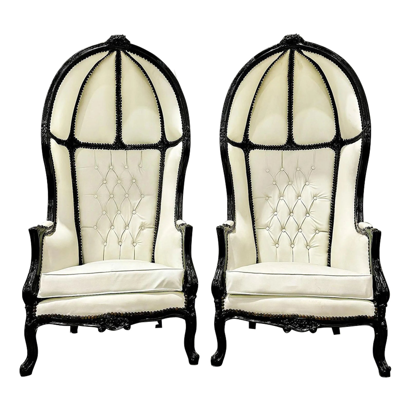 French Style Balloon Chair White Leather Throne Chairs - Set of 2 ...