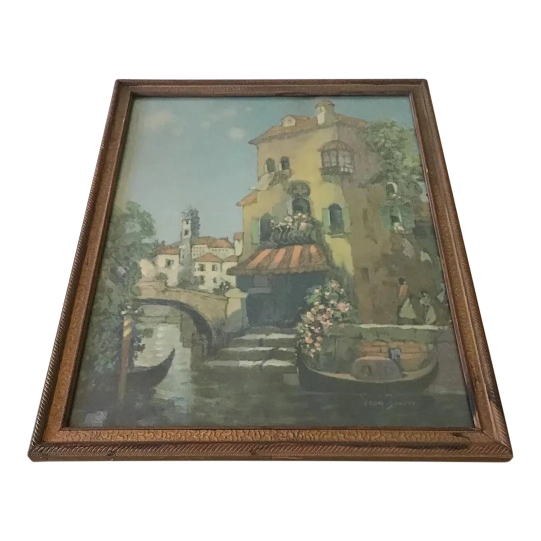 1927 Antique AMP Chicago Sevin Jaminez Venice Print Framed | Chairish