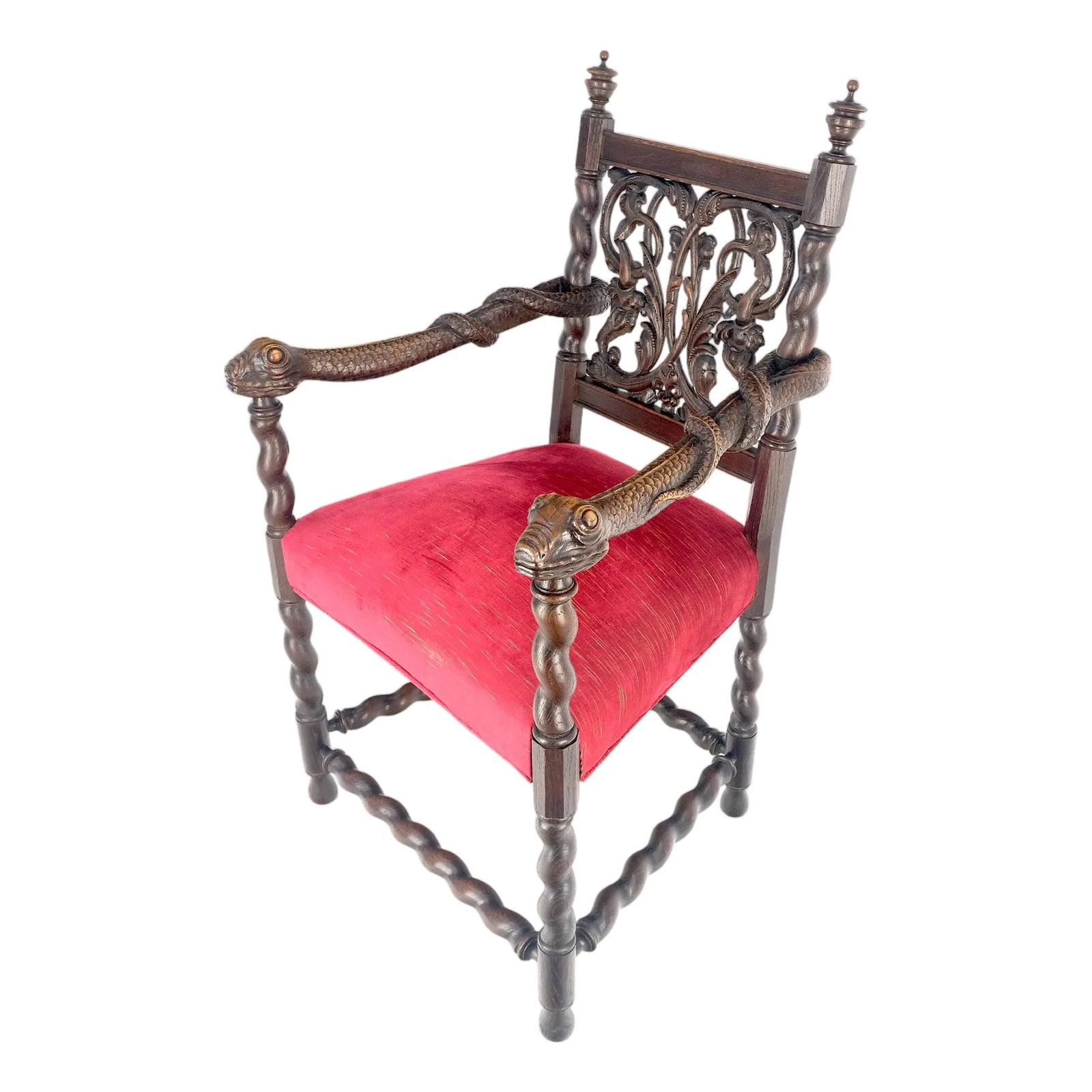 Very Fine Carved Snakes Arms Twisted Legs Finials Antique Gothic Arm ...