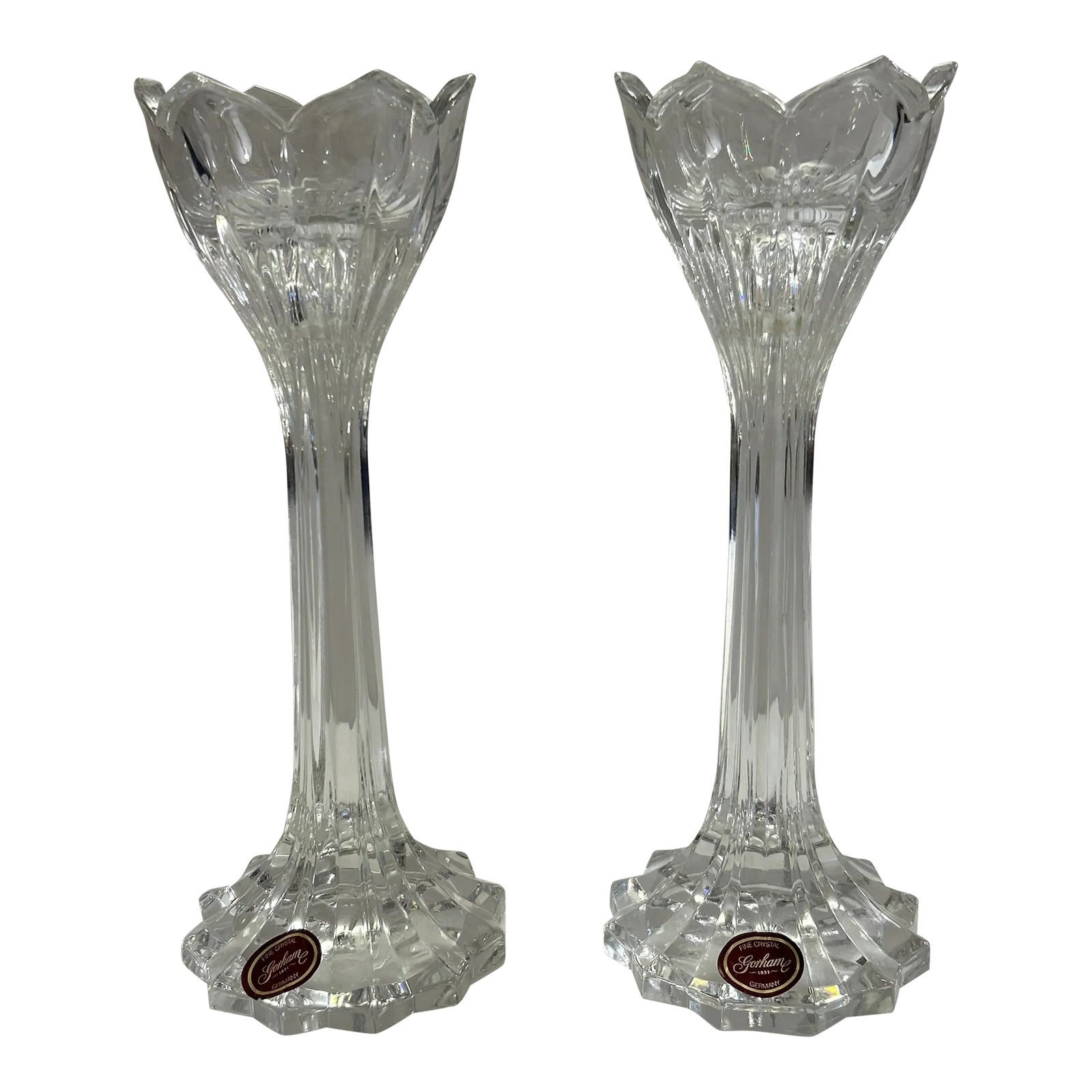 Crystal Candlesticks by Gorham Signed a Pair | Chairish