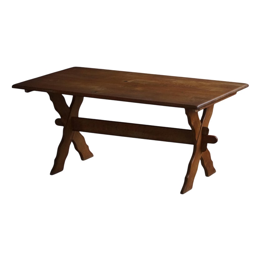 Mid-20th Century Oak Dining Table with Cross-Base, 1950s | Chairish
