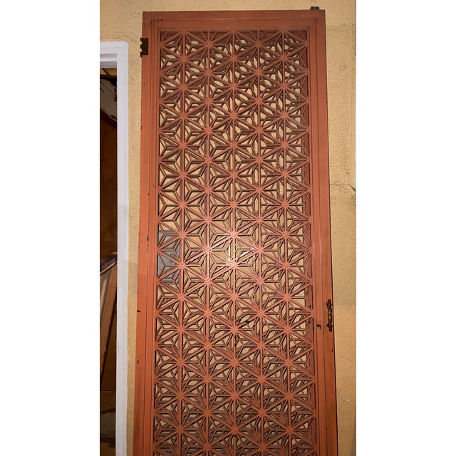 Pair of 1950's Japanese Kumiko Architecture Technique Wood Panel Doors ...