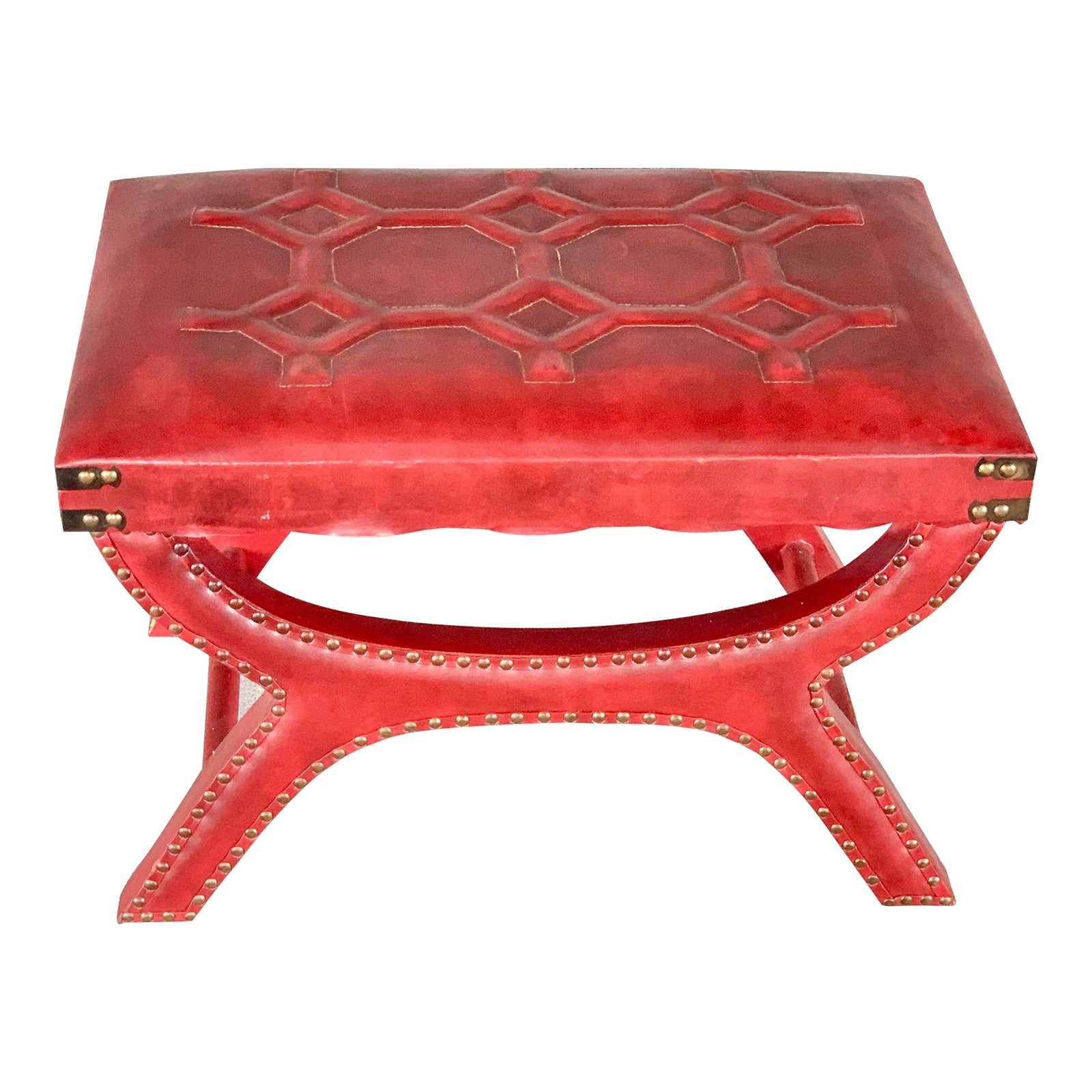 Vintage MCM Faux Leather Footstool | Chairish