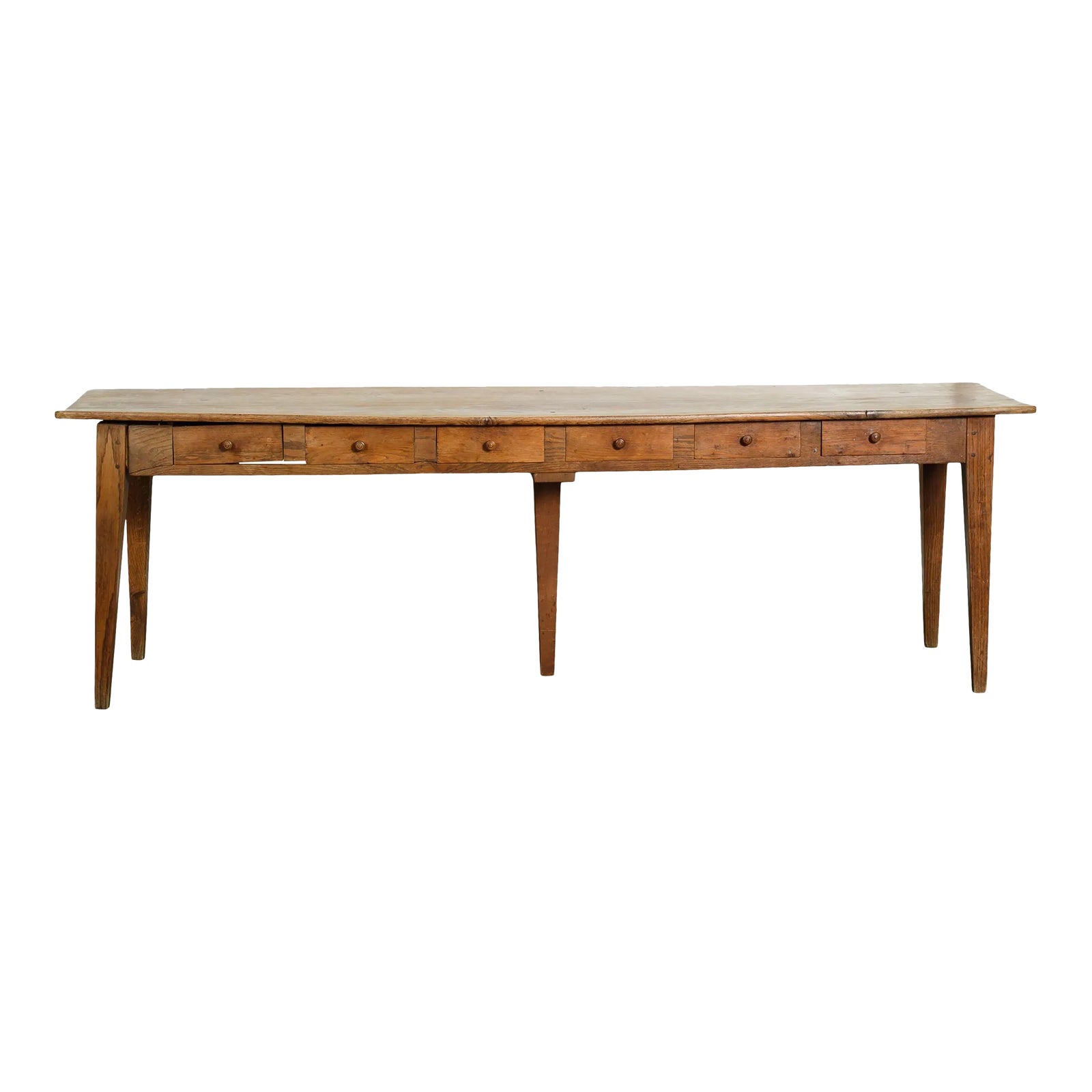 Vintage French Wood Table With Drawers | Chairish