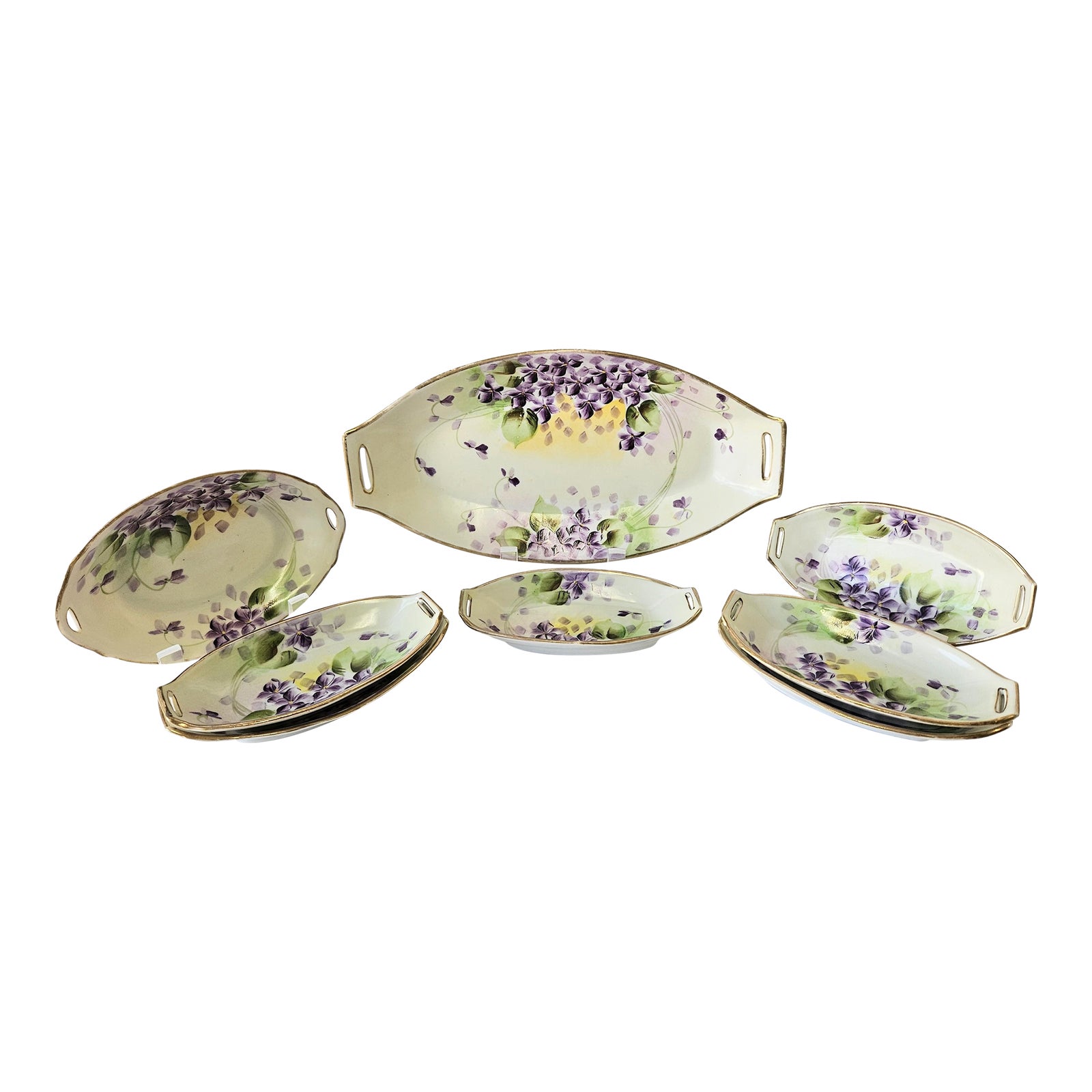 Vintage Hand-Painted Nippon China Serving Dishes - Set of 8 | Chairish