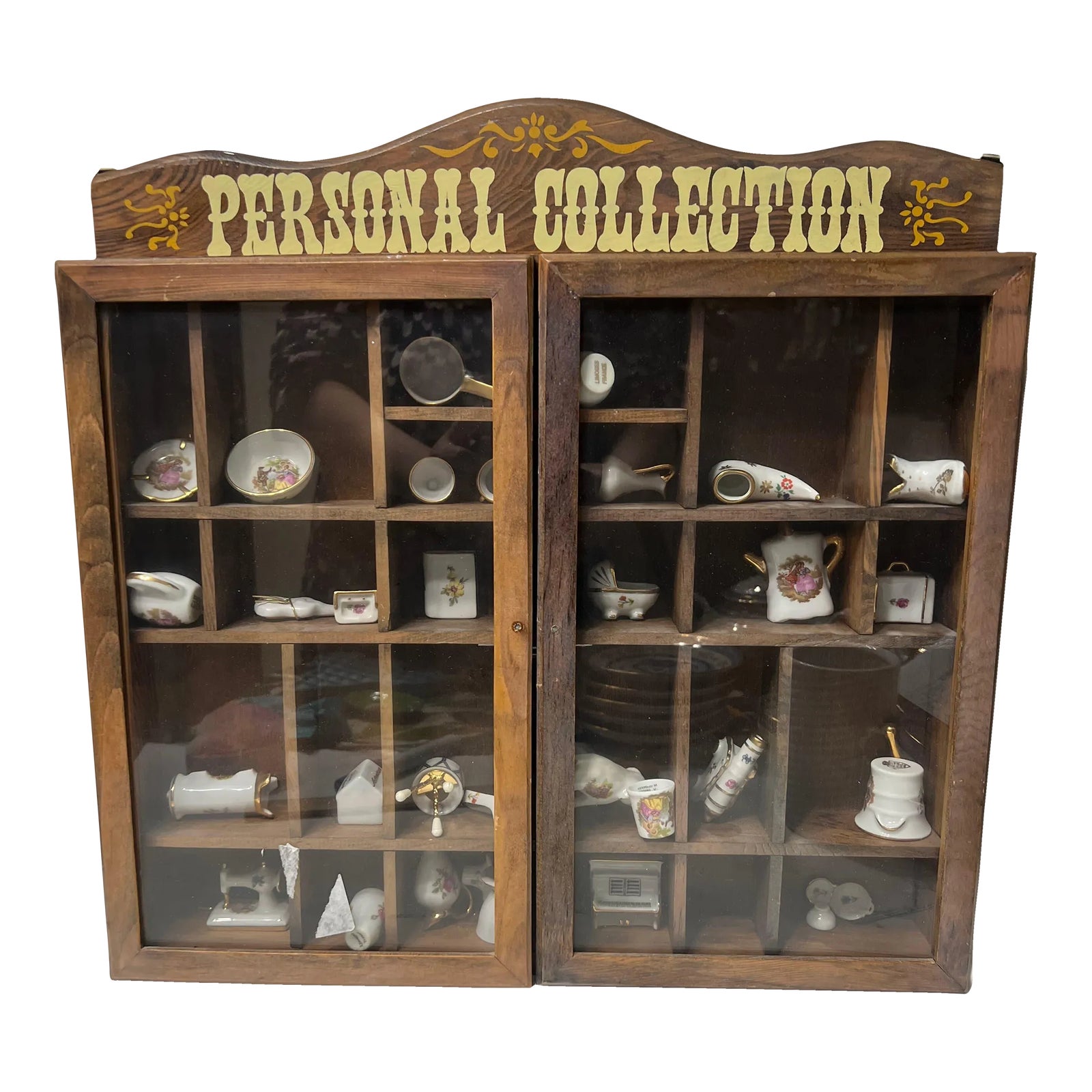 Mid 20th Century Wood Glass Trinket Display Shadowbox Personal ...