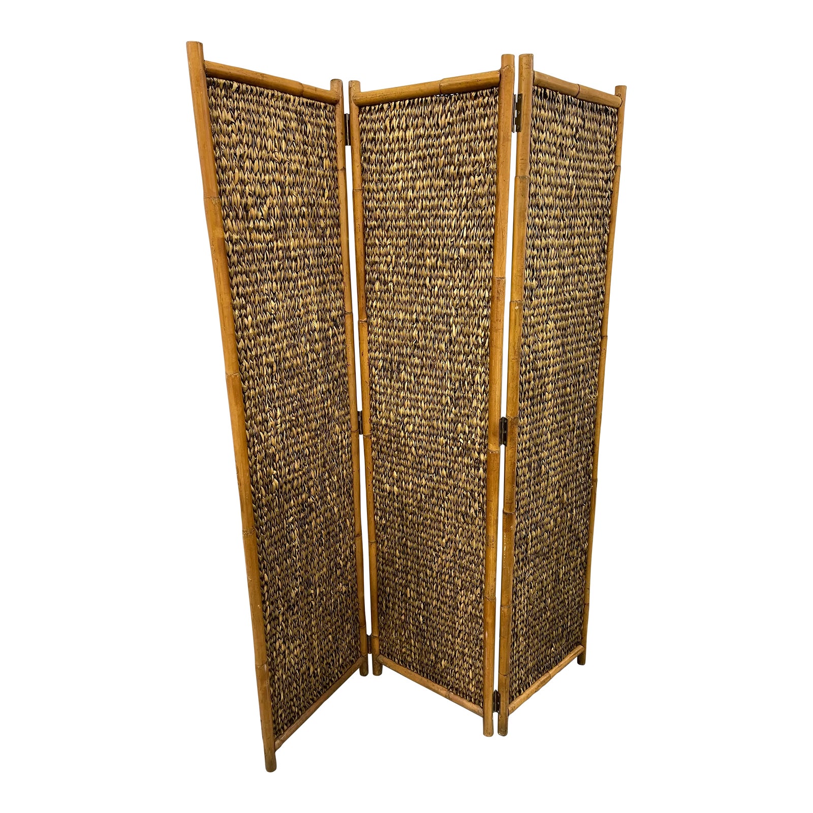 1960s Woven Ratan and Bamboo Three Panel Screen Room Divider | Chairish