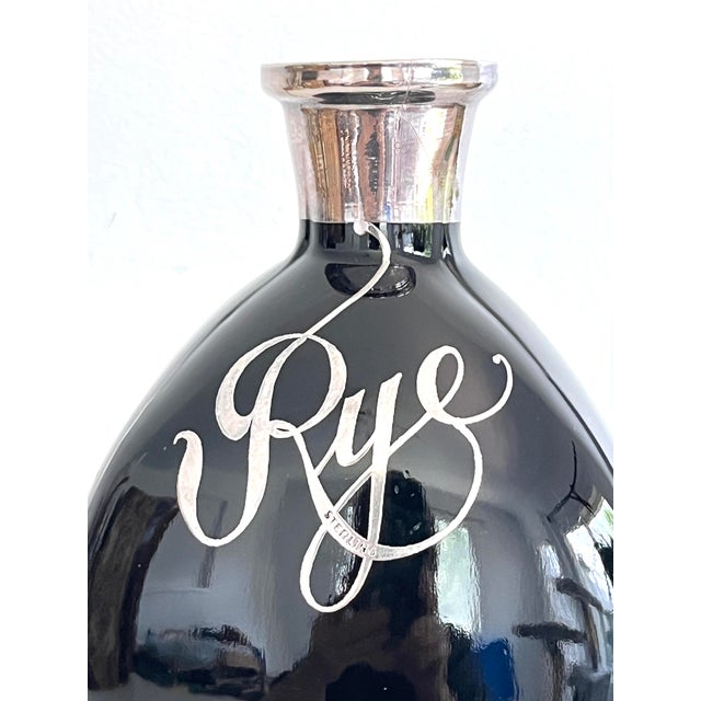 1920s Pinched Glass Rye Decanter, Sterling Silver and Black Art Glass ...