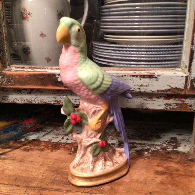 Vintage Hand Painted Colorful Porcelain Parrot Figurine | Chairish