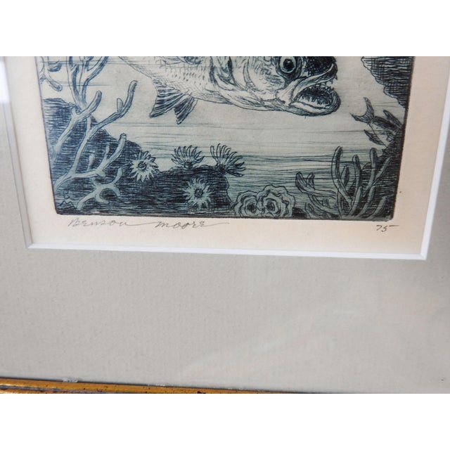 Late 20th Century Benson B. Moore Blue Fish Etching | Chairish