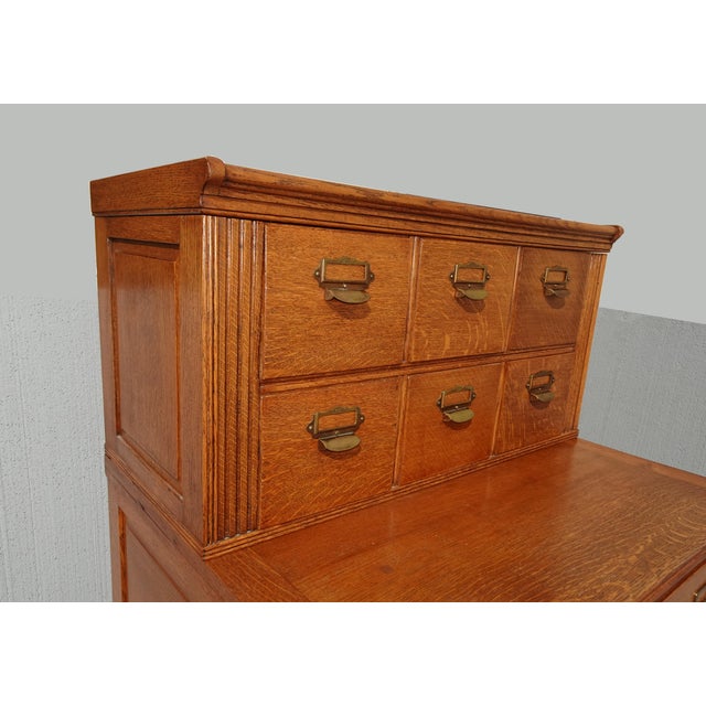 Antique Shannon File Oak Stacking Sectional Double File Cabinet Card ...