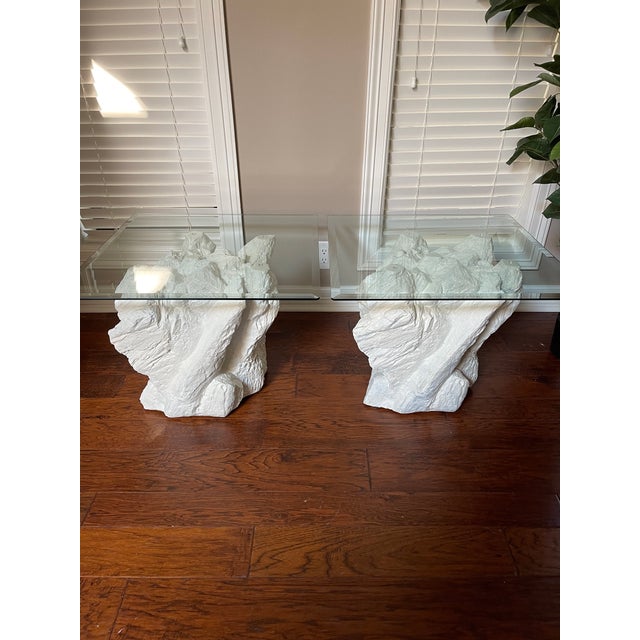 1980s Contemporary Sirmos Plaster Faux Rock Side Tables With Beveled ...