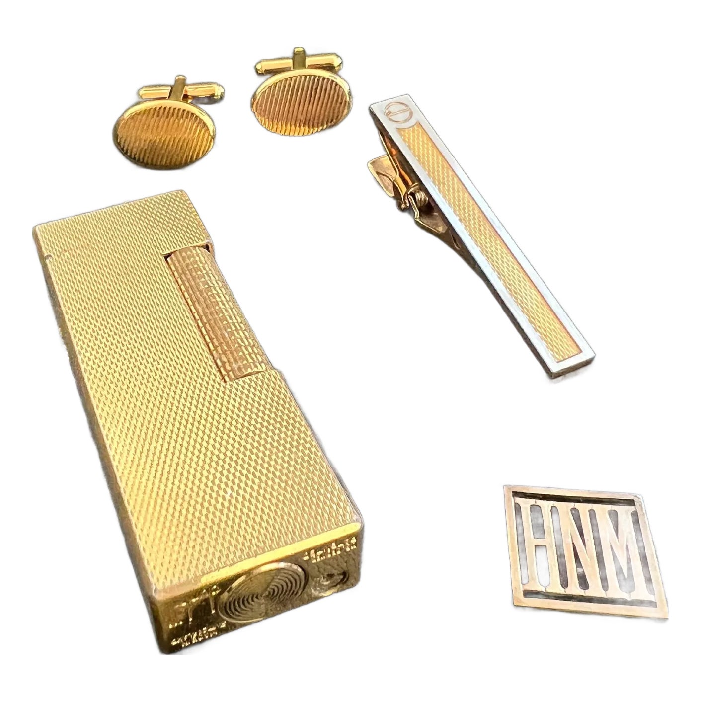 Vintage Dunhill Cigarette Case, Lighter & Tie Clip & Heritage Cufflinks ...