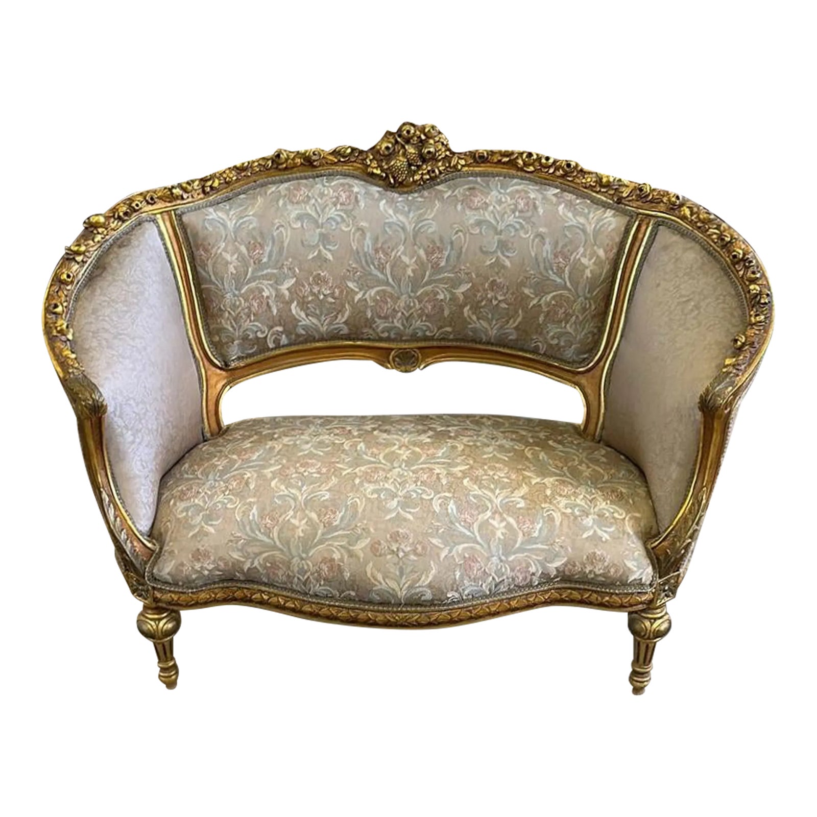 French Rococo Style Tan Tufted Sofa Settee Furniture | Chairish
