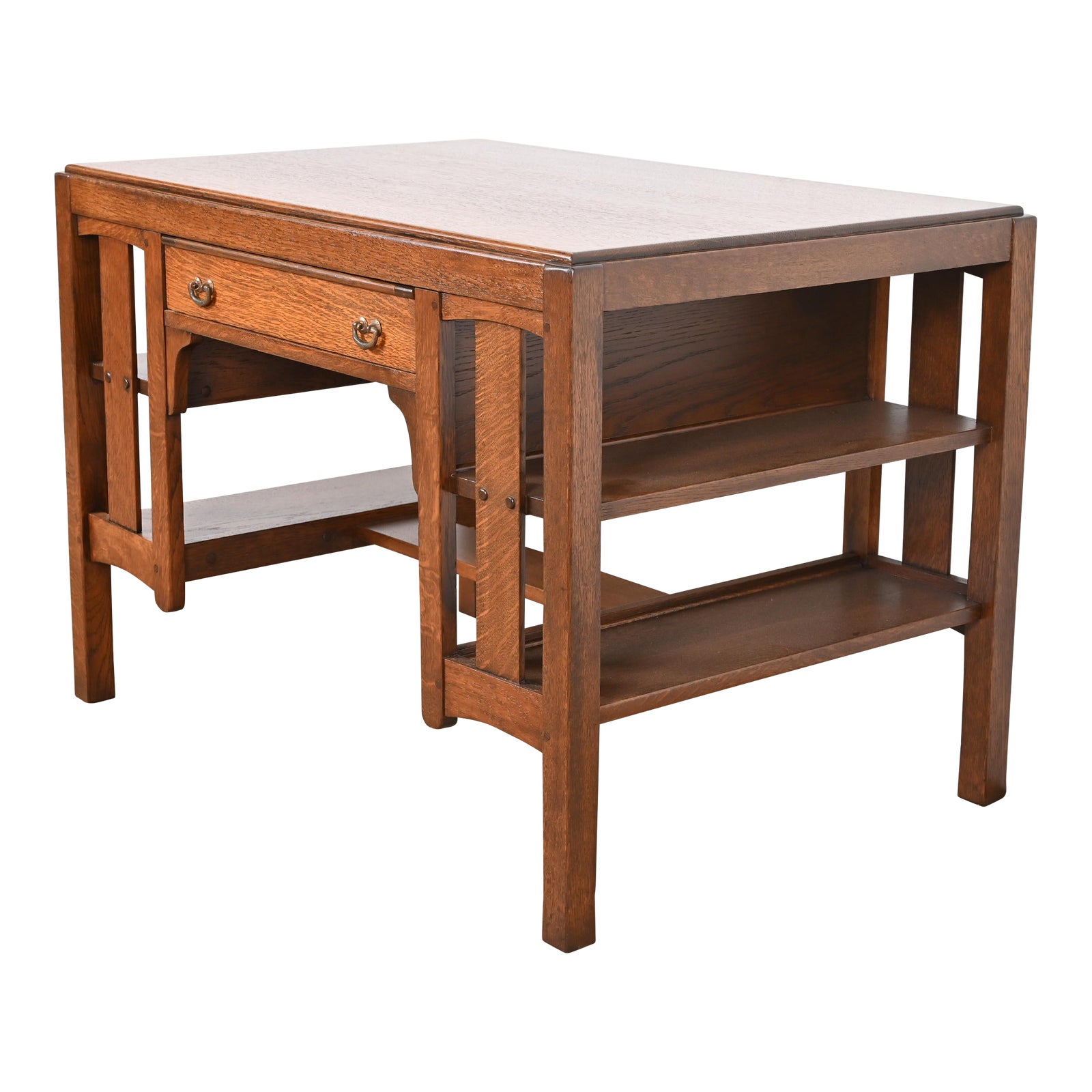 Limbert Mission Oak Arts & Crafts Desk or Library Table With Built-In ...