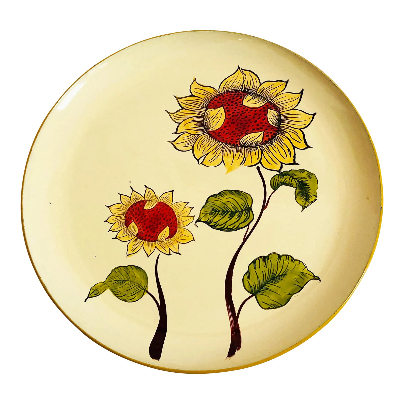 Large Vintage Lacquerware Sunflower Tray | Chairish