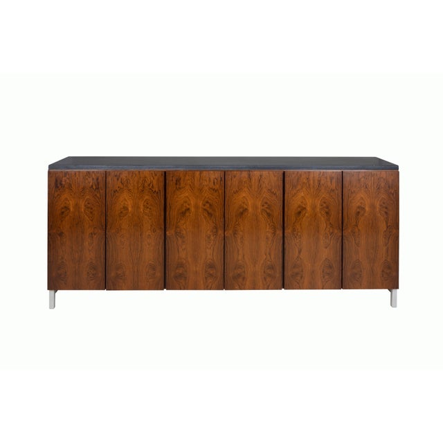 1970s Six Door Walnut Server on Chrome Base With Black Granite Top ...