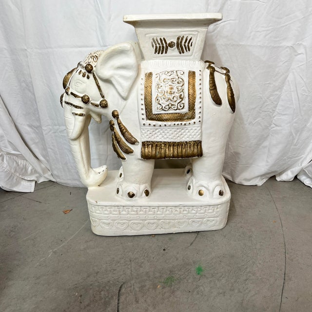 Mid Century Ivory With Gold Accents Elephant Plant Stand | Chairish