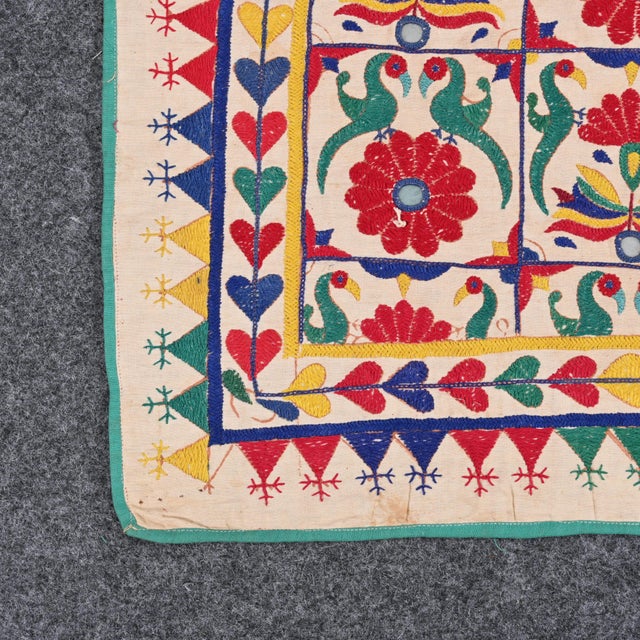 1970s Flower Motifs Hand Embroidered Gujarati Tapestry | Chairish