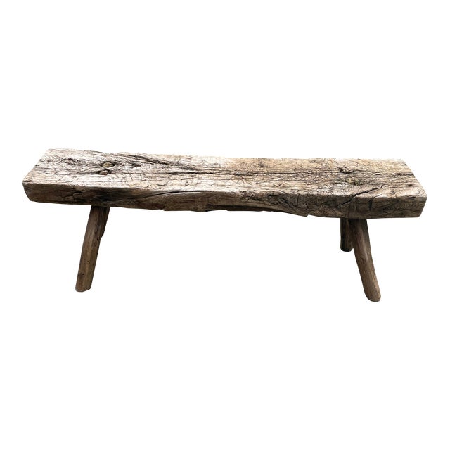 Primitive 3.5" Solid Wood Rustic Bench Table | Chairish