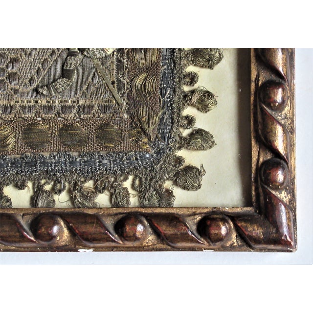 18th Century Gold and Silver Thread Embroidery With Painting of Madonna ...