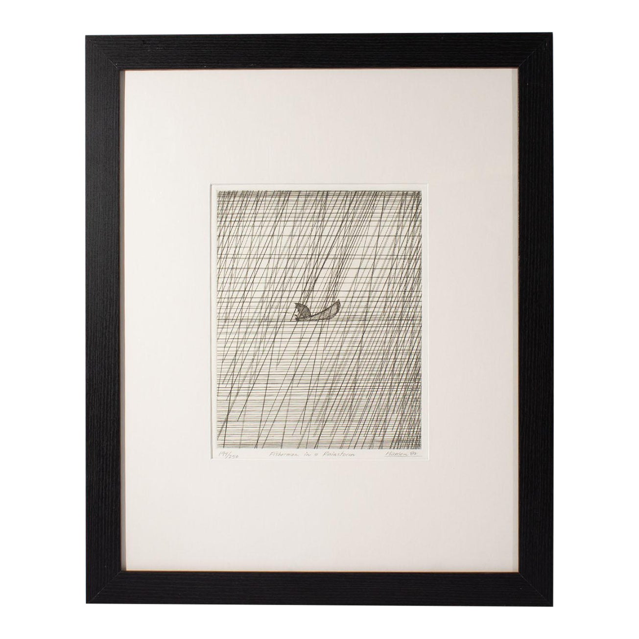 1982 “Fisherman in a Rainstorm” Abstract Etching by Art Hansen | Chairish