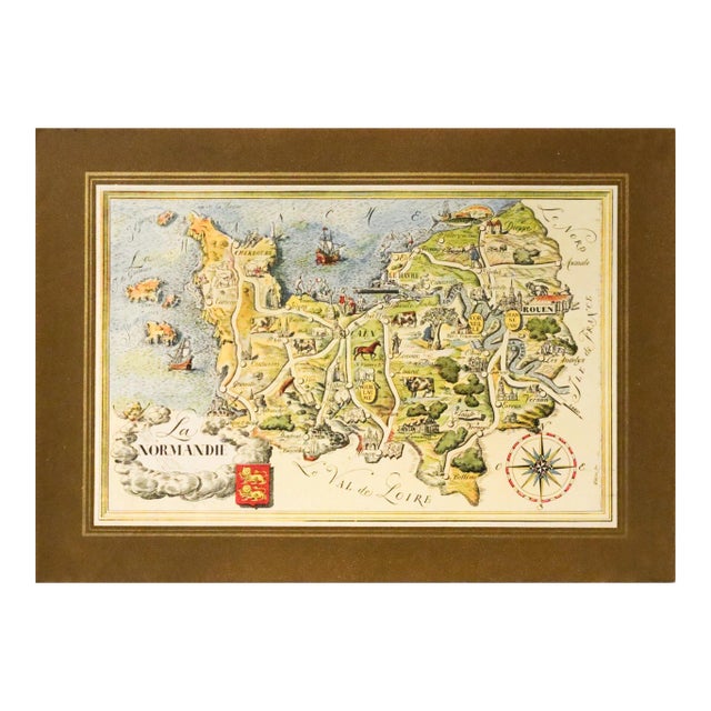 1960's French Vintage Mini Map, La Normandie (Normandy) | Chairish