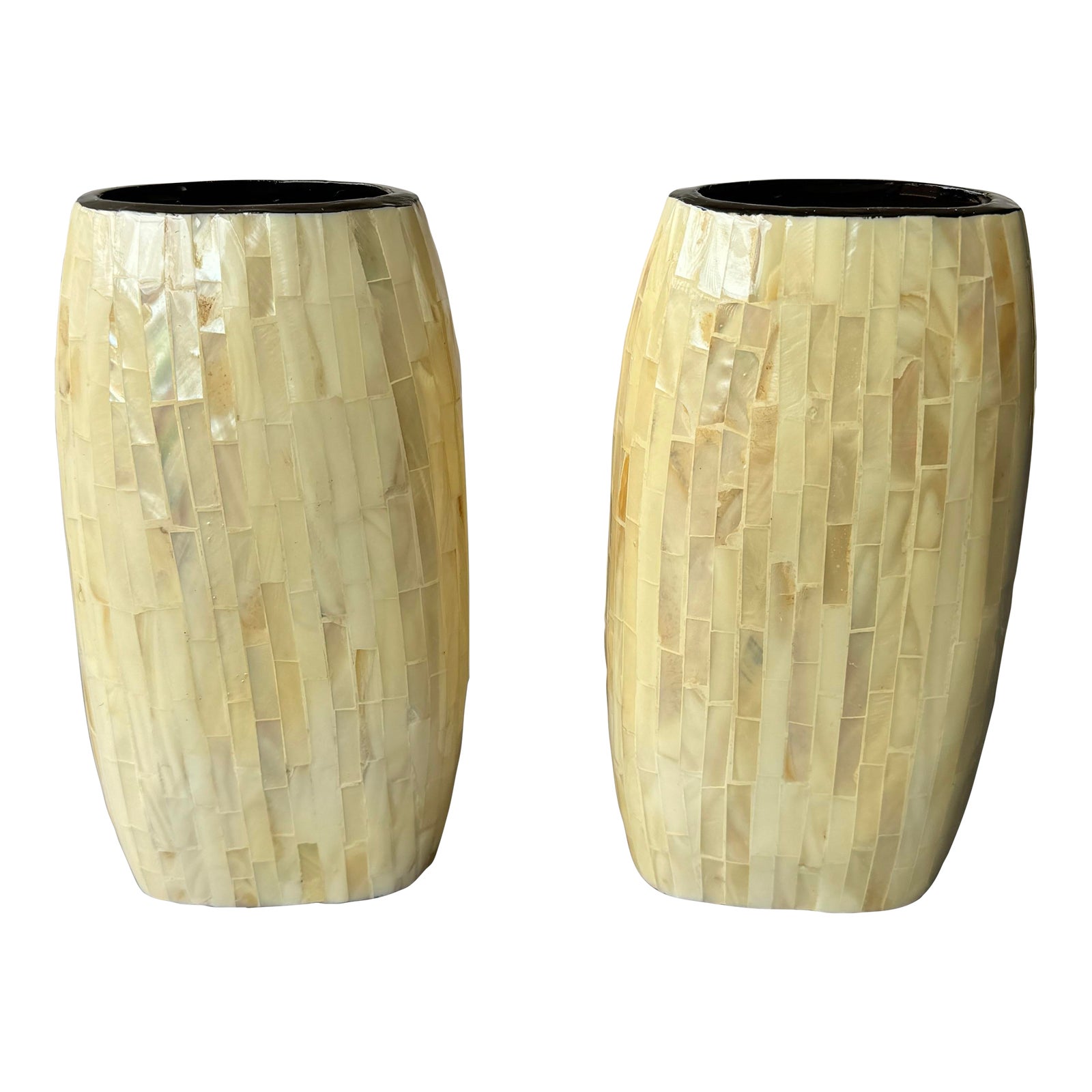 Pair of 1980s Tessellated Capiz Shell Bud Vases | Chairish