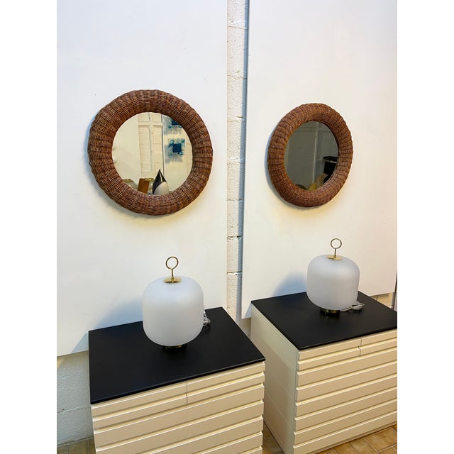 1970s Round Rattan Mirror- a Pair | Chairish