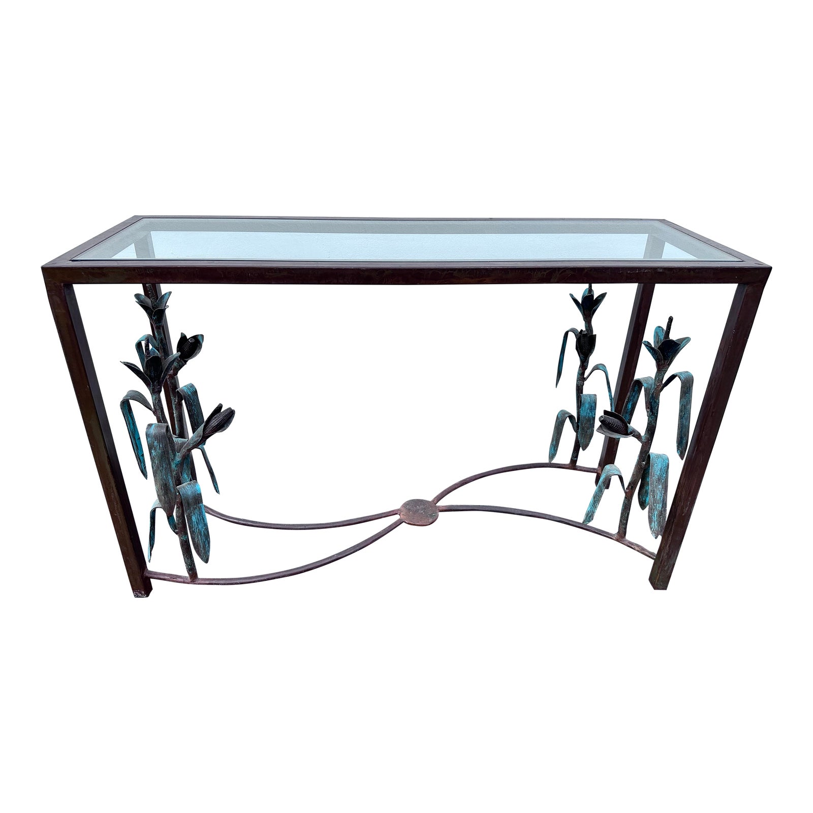 Sculptural Brutalist Bronze & Verdigris Tone Console Table Giacometti ...