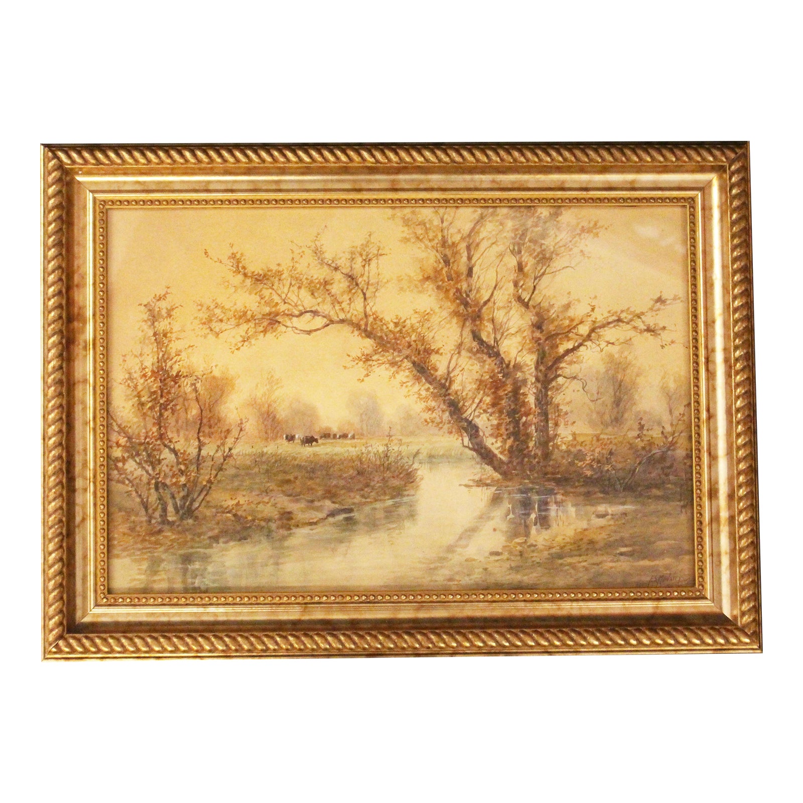 Circa 1900 "Lazy Stream With Cows" Watercolor by Francis Stayman ...