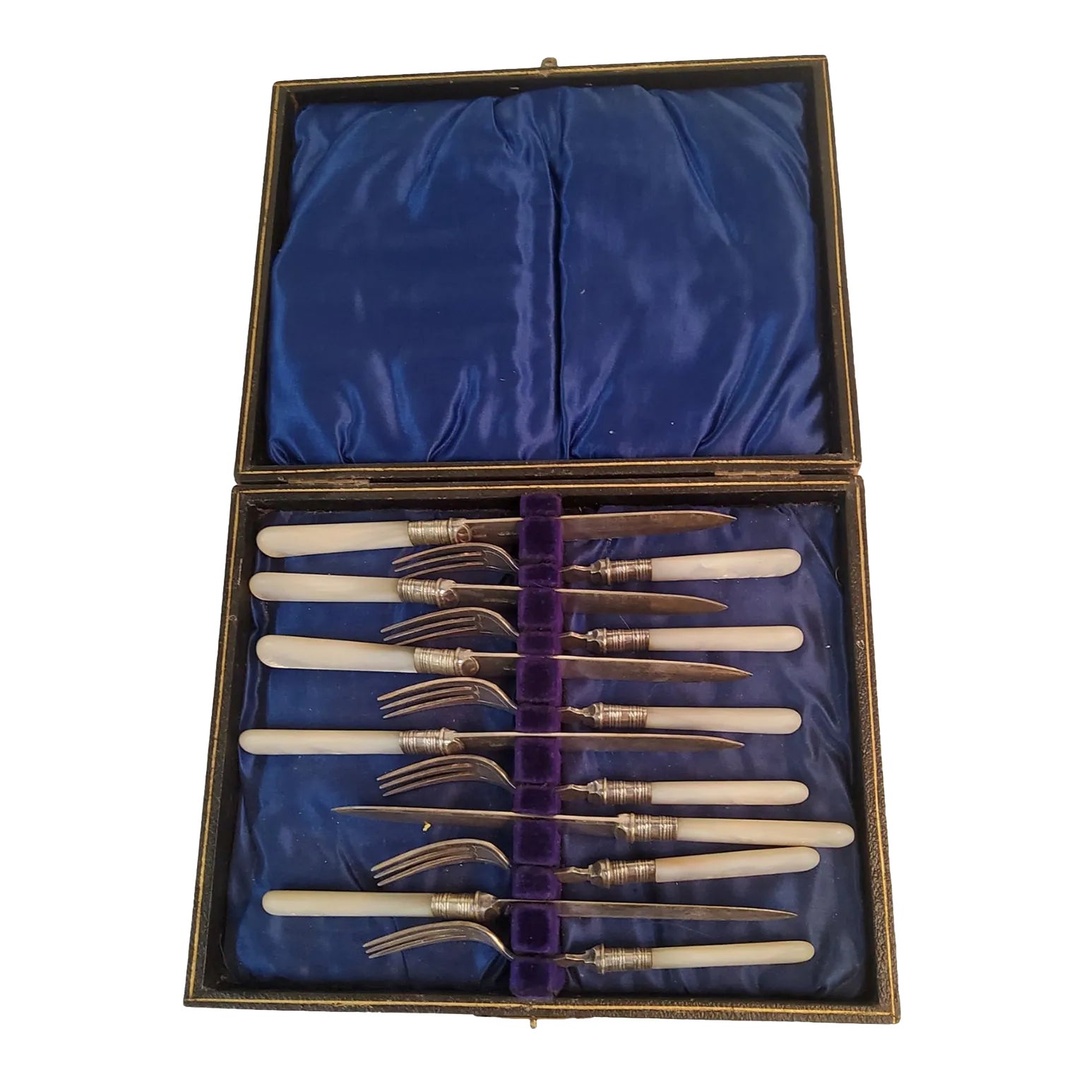 Set of 12 Mother of Pearl and Silver Fruit Service for 6 by Hawksworth Eyre & Co., Early 1900s ...