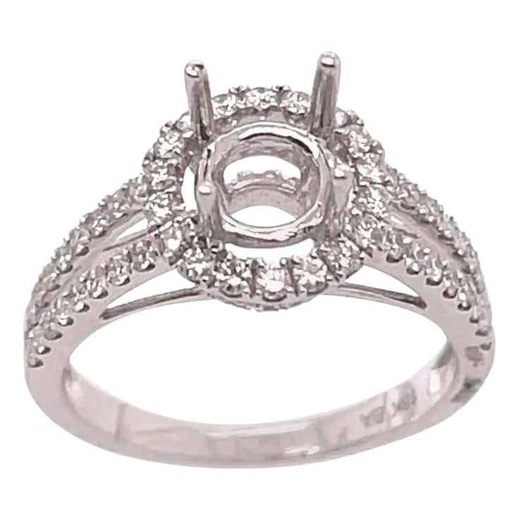 18 Karat White Gold Round Engagement Ring Setting Diamond Halo and Two ...