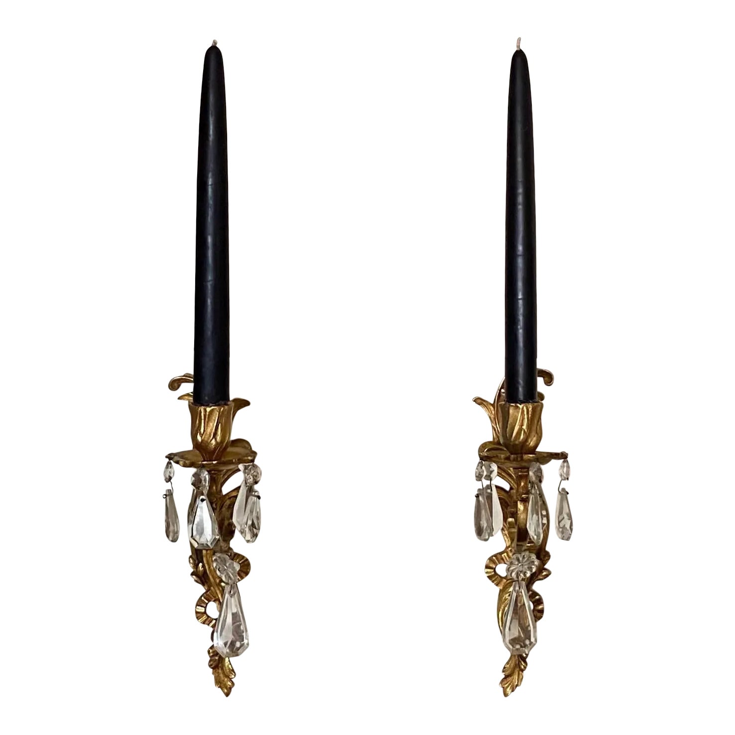 Mid 20th Century Louis V Rocco Bronze and Crystal Scones - a Pair ...