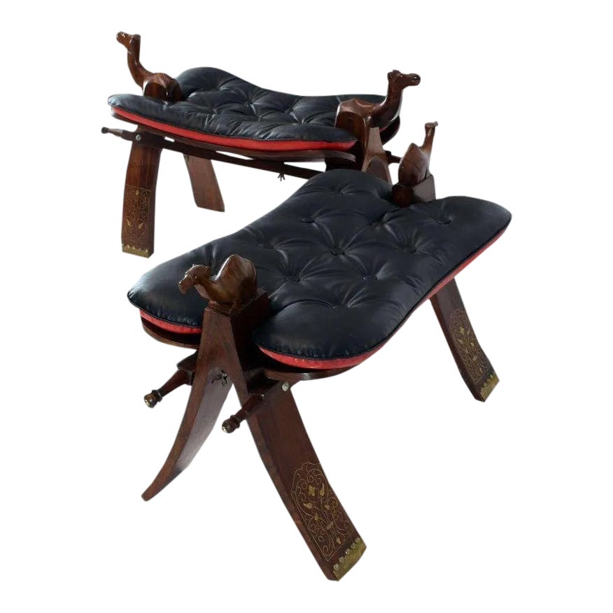 Carved Rosewood Camel Benches Stools - a Pair | Chairish