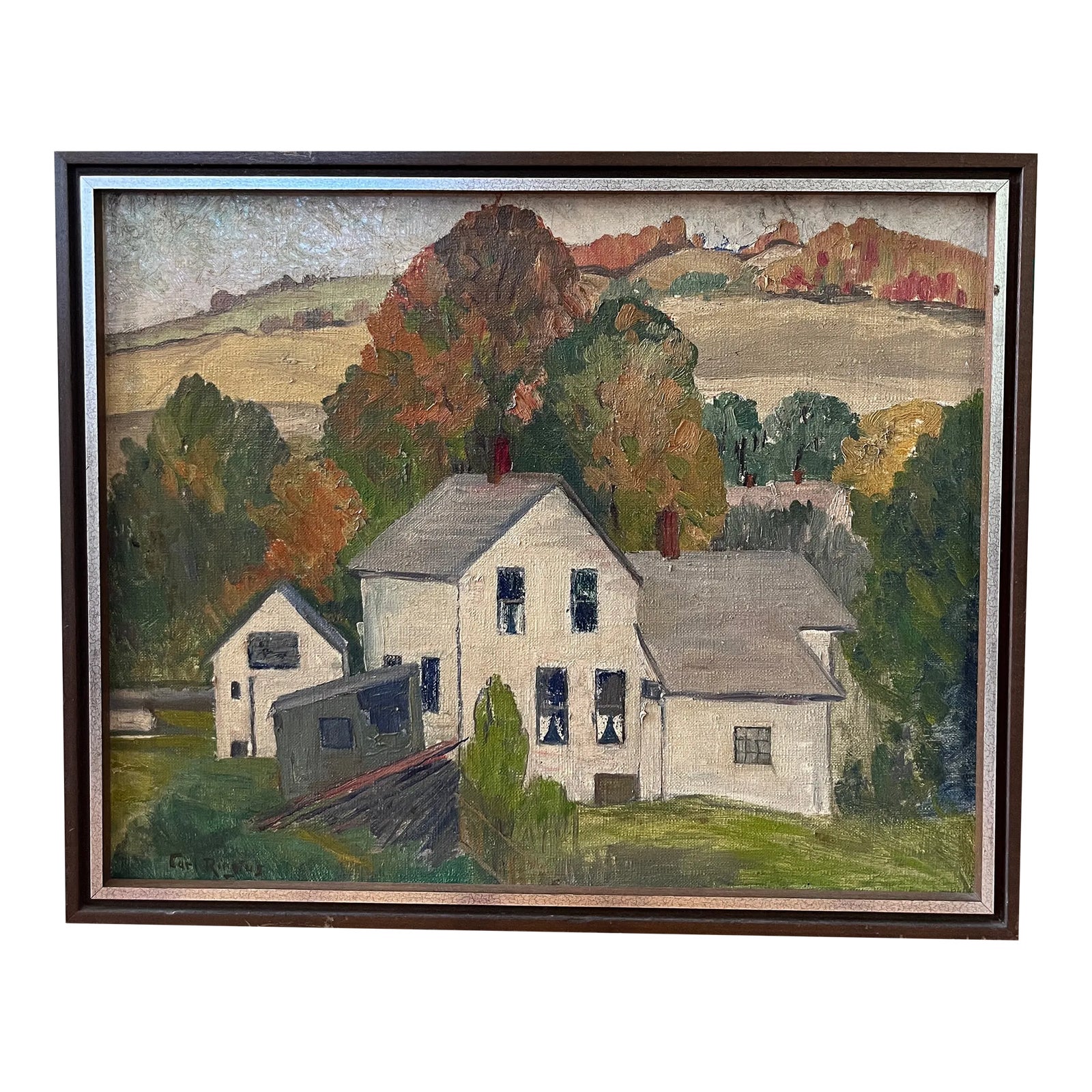 Early 20th C Signed and Framed Farmhouse Scene Oil on Canvas by Carl ...