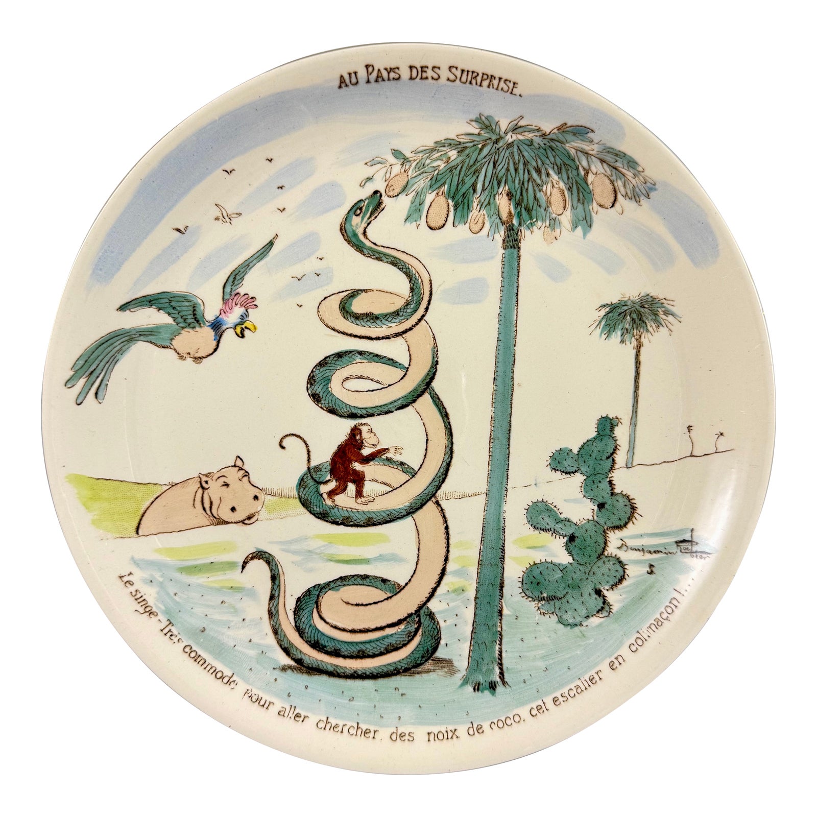 Sarreguemines Benjamin Rabier Childs Plate, Au Pays Des Surprise | Chairish