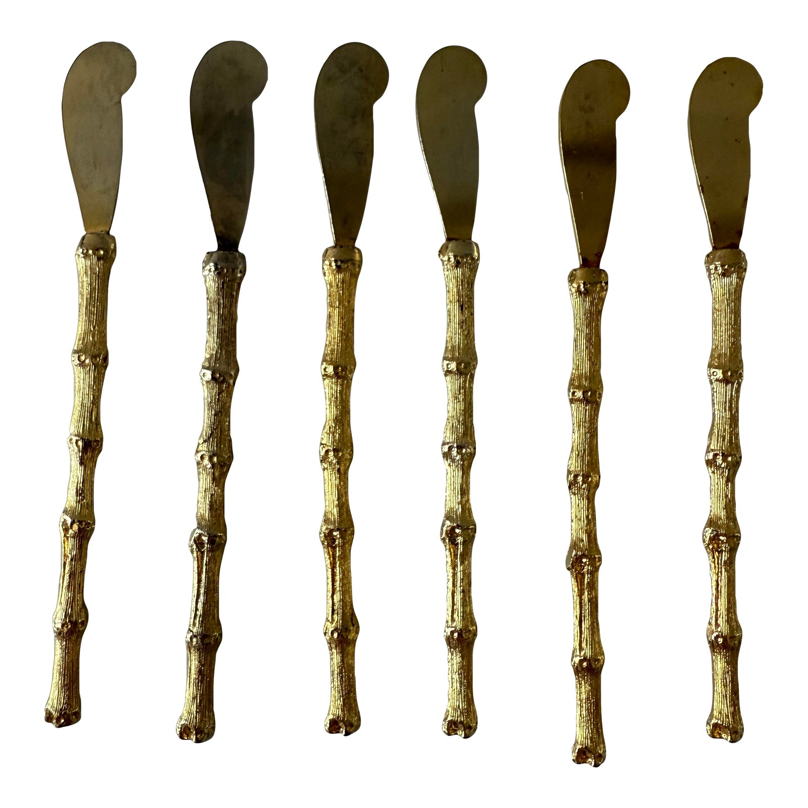 Vintage Gold Plated Bamboo Cocktail Knives - Set of 6 | Chairish