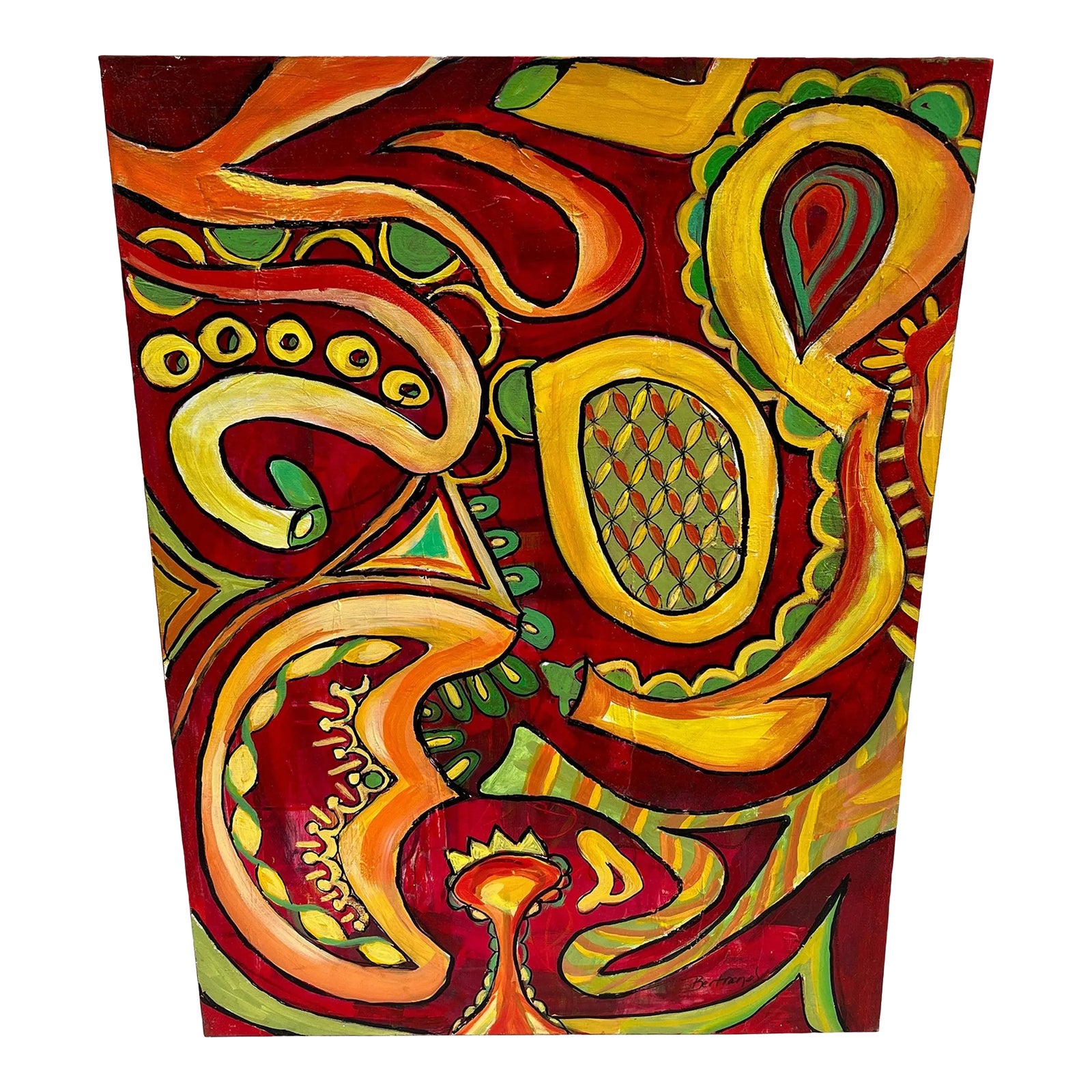 Large Yellow and Red Paisley Meditation Painting by Carol Bertrand ...