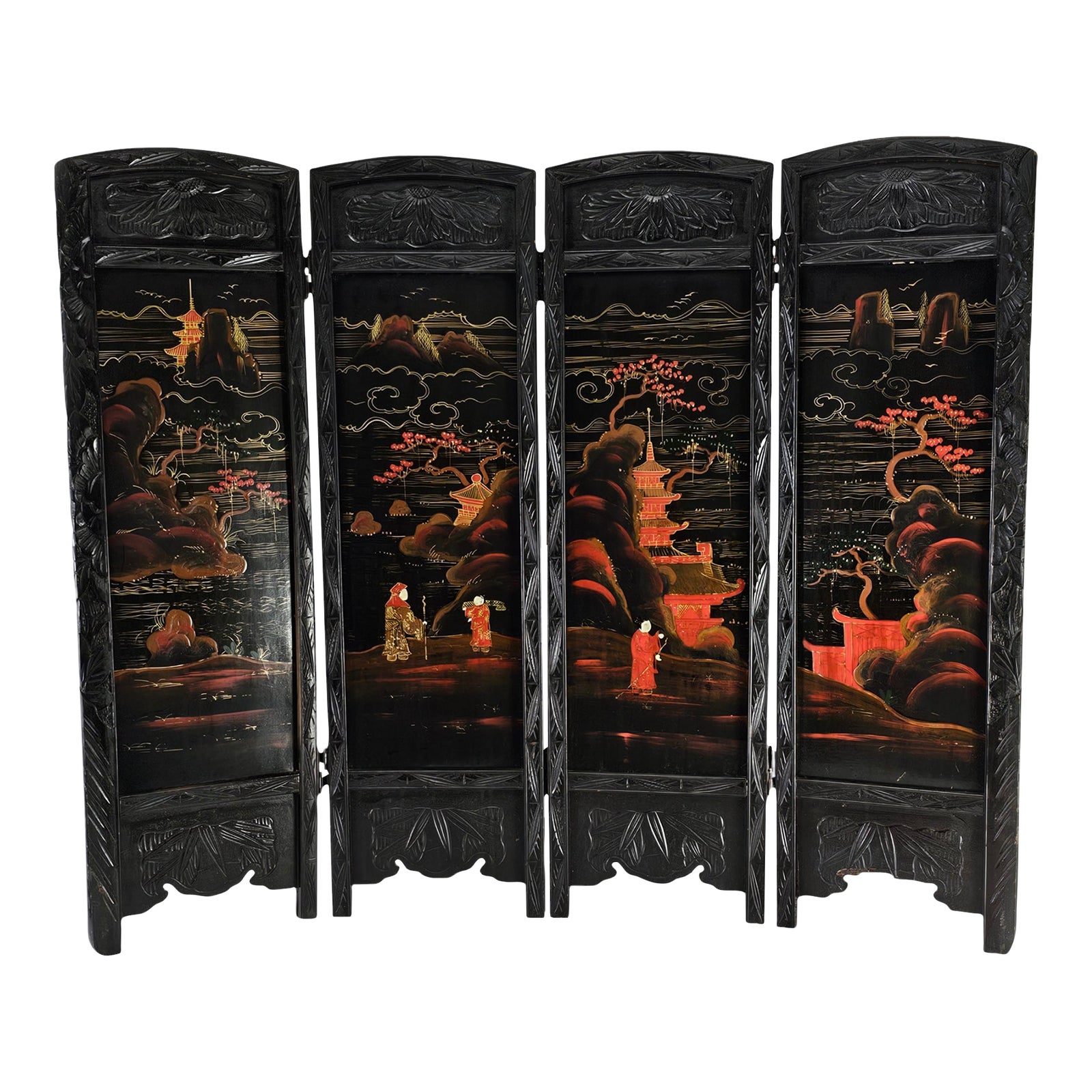 Japanese 4 Panel Screen/ Room Divider | Chairish
