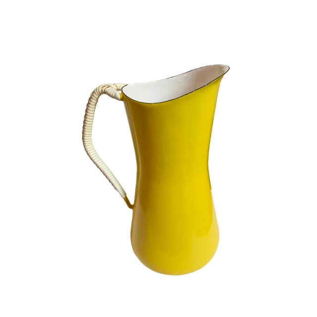 Vintage Mid-Century Modern Yellow Enamelware Dansk Pitcher With Wrapped ...