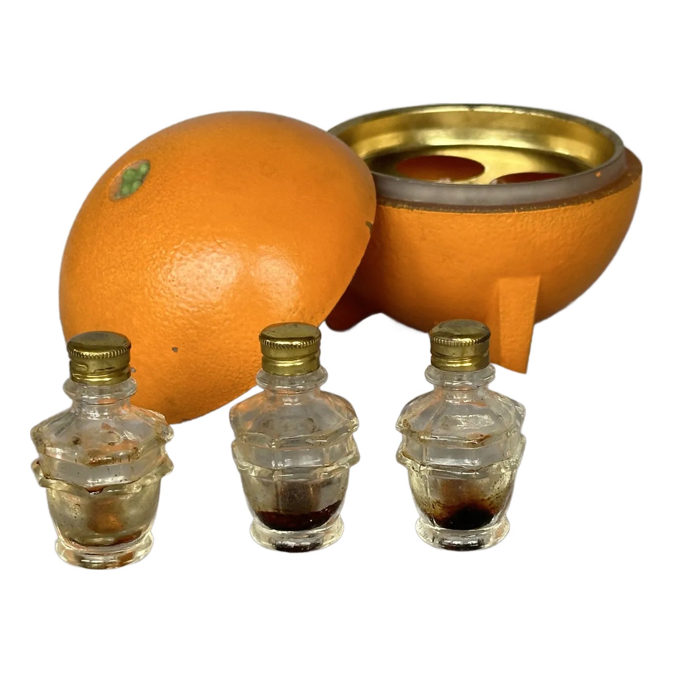 Art Deco Glass Orange Fruit Shaped Perfume Box | Chairish