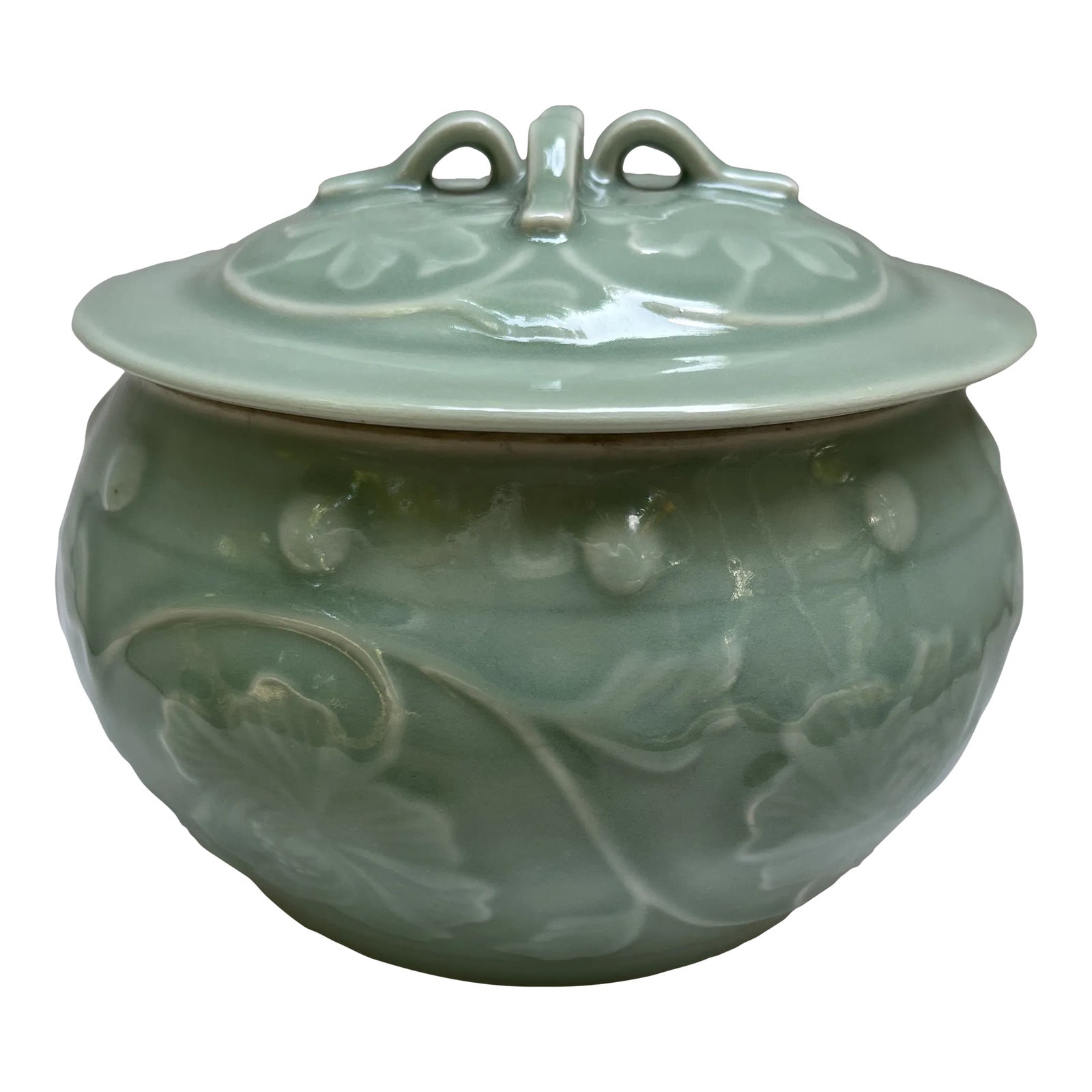 Chinese Porcelain Celadon Lidded Pot | Chairish