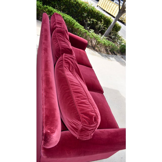 1990s Red Velvet Custom Built Decorator Three Seat Sofa | Chairish