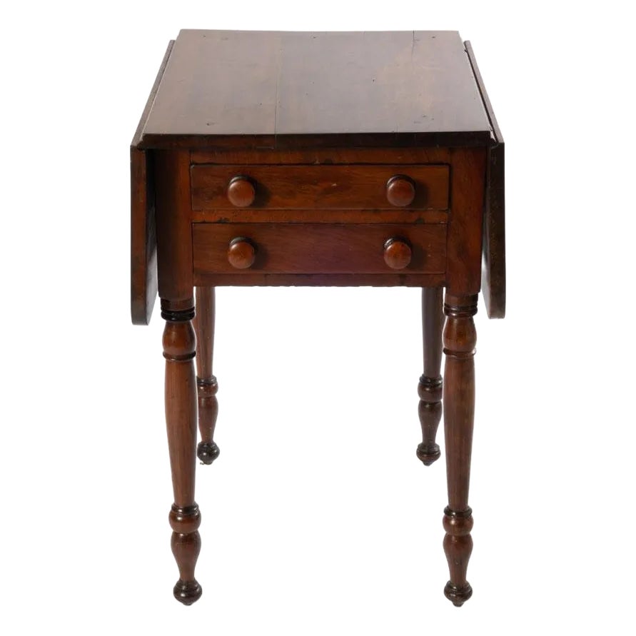Early 2 Drawer Drop Leaf Work Table | Chairish