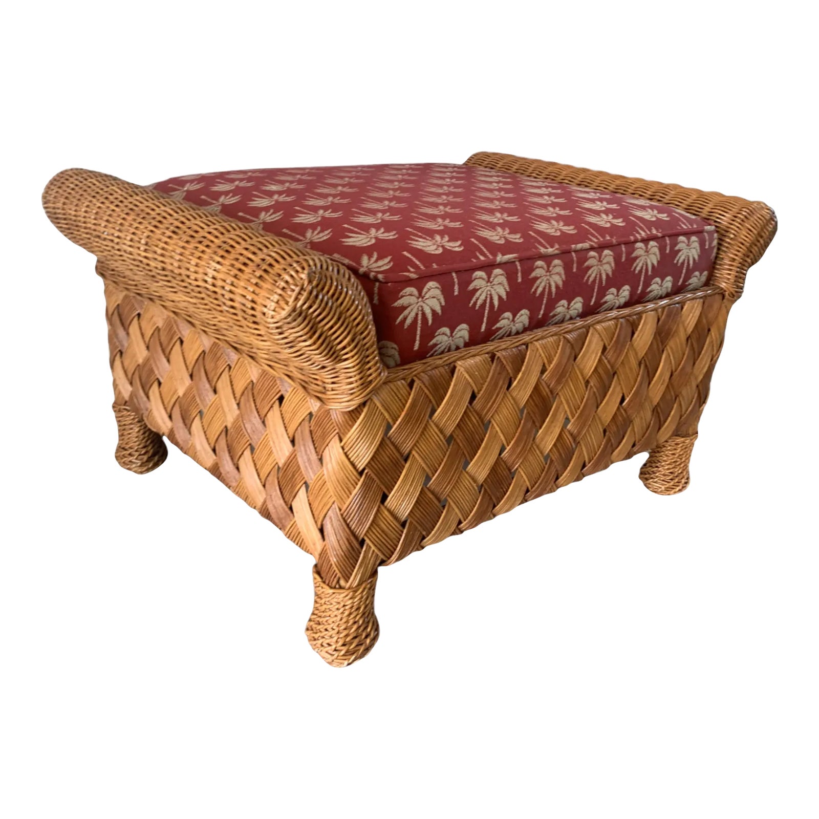 Late 20th Century Palecek Big Daddy Rattan Wicker Oversized Ottoman ...