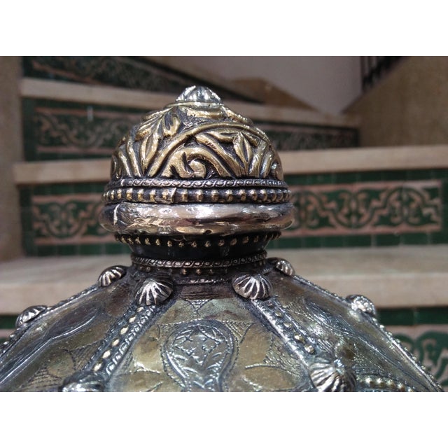 Moroccan Blue Pottery Vase With Yellow Brass and Red Copper ,Handmade ...