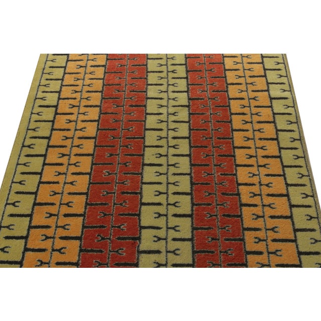 1960s Vintage Distressed Mid-Century Modern Rug, Red, Green, Gold Deco ...