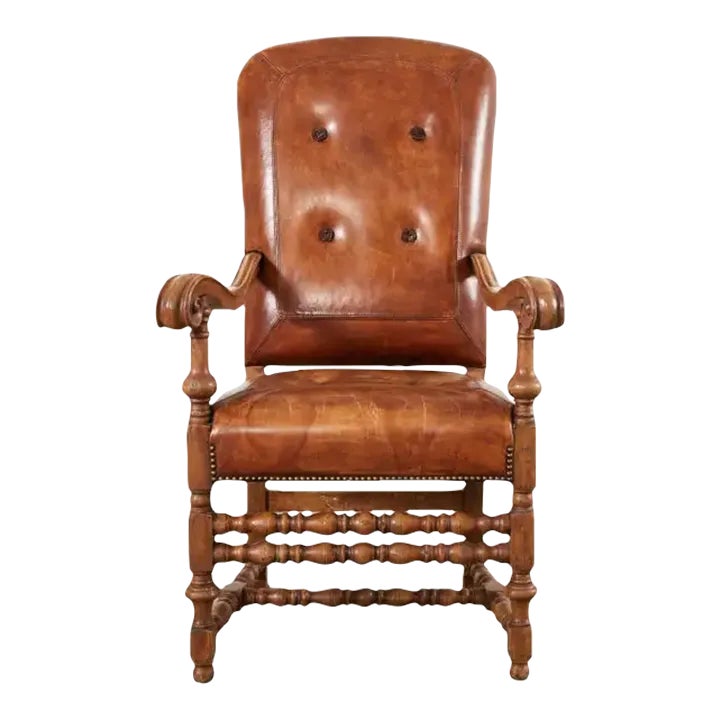 Hendrix Allardyce Italian Baroque Style Leather Library Chair | Chairish